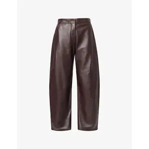 Alaïa Barrel Leg Leather Trousers - Acajou