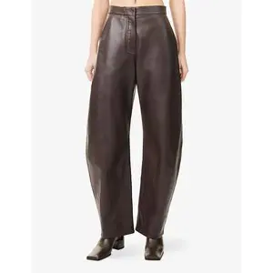 Alaïa Barrel Leg Leather Trousers - Acajou