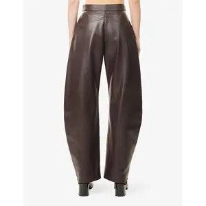 Alaïa Barrel Leg Leather Trousers - Acajou