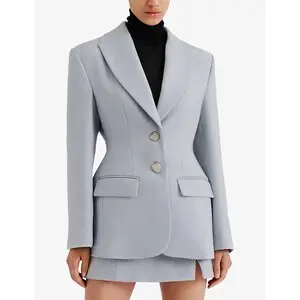 MALINA Ella Tailored Peplum Wool-blend Blazer - Blue Fishbone