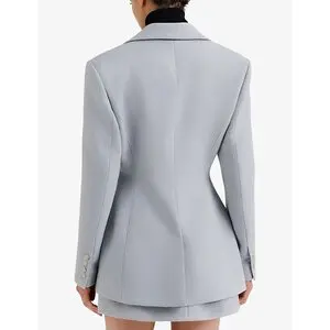 MALINA Ella Tailored Peplum Wool-blend Blazer - Blue Fishbone