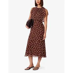 Whistles Polka Dot Cinched Waist Midi Dress