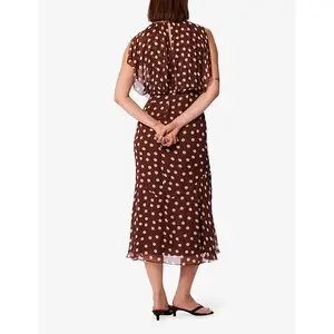 Whistles Polka Dot Cinched Waist Midi Dress