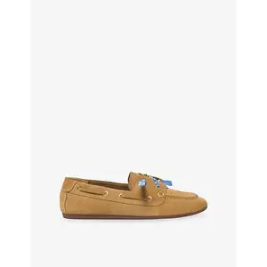Maje Suede Contrast Lace Boat Shoes - Camel