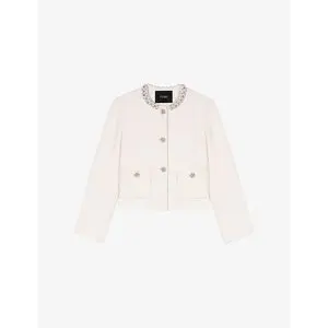 Maje Pearl-trim Tweed Jacket - Ecru