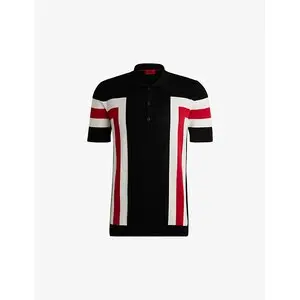 Hugo Button-neck Short-sleeve Stripe Cotton Polo