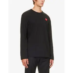 Play Comme Des Garcon Long Sleeve Cotton Top With Heart Appliqu - Black