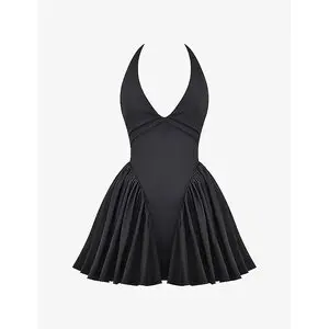 House Of Cb Plunge Neck Halter Mini Dress - Black