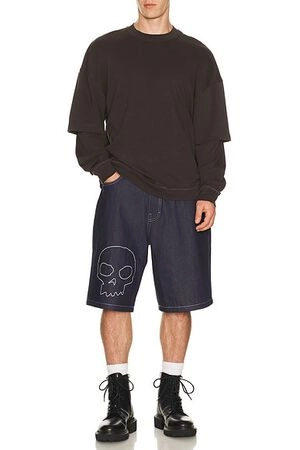 PLEASURES X Zero Skateboards Skull Embroidered Shorts