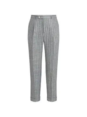 Brunello Cucinelli Chalk Stripe Linen Twill Trousers With Pleat - Grey