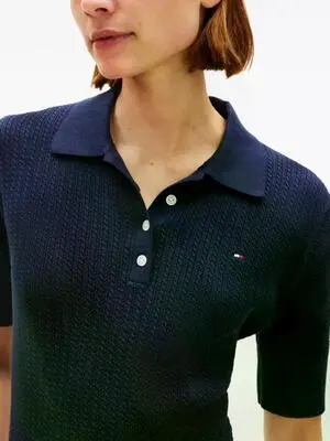 Tommy Hilfiger Textured Knit Short-sleeve Polo Top