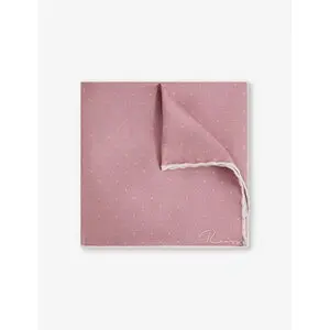 REISS Liam Polka-dot Logo-print Silk Pocket Square - Pink