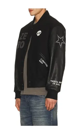 PLEASURES X Zero Skateboards Varsity Jacket