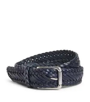 Ralph Lauren Purple Label Braided Leather Belt - Navy