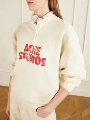 Acne Studios Printed Cotton-jersey Sweatshirt - Neutrals