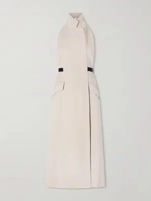 Max Mara Stretch Cotton And Wool-blend Halterneck Maxi Dress - Neutrals