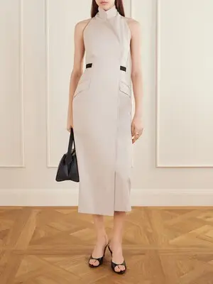 Max Mara Stretch Cotton And Wool-blend Halterneck Maxi Dress - Neutrals