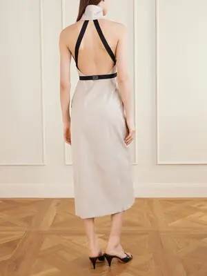 Max Mara Stretch Cotton And Wool-blend Halterneck Maxi Dress - Neutrals