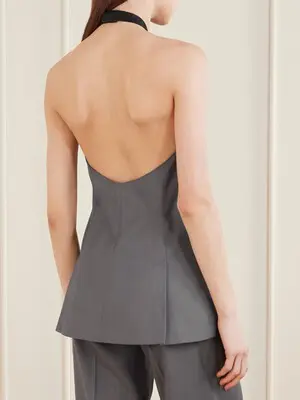 Max Mara Cali Wool-twill Halterneck Blouse - Gray