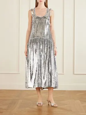 Simone Rocha Sequined Satin Gown - Silver