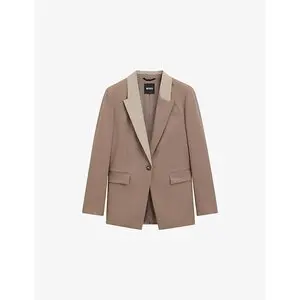 BOSS Colour-block Lapel Single-breasted Virgin-wool Blazer - Open Brown