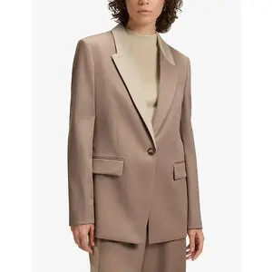 BOSS Colour-block Lapel Single-breasted Virgin-wool Blazer