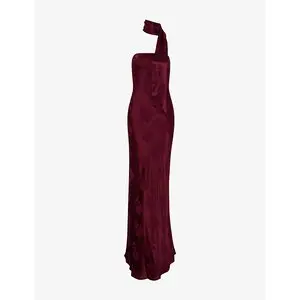 OMNES Floral Jacquard Woven Maxi Dress - Deep Wine