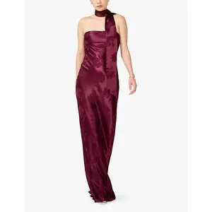 OMNES Floral Jacquard Woven Maxi Dress - Deep Wine