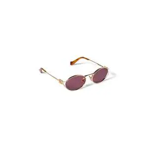 Miu Miu Oval Gold Tone Logo Sunglasses - Ruby Lenses