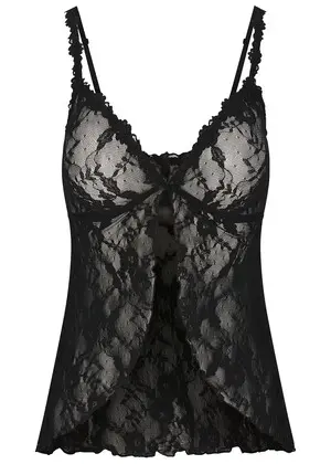 SKIMS Stretch-Lace Babydoll Top Dark Grey