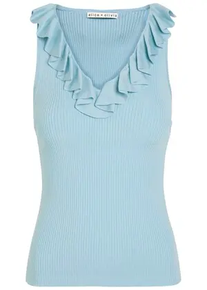 Alice + Olivia Marnie Ruffled Knit Top - Blue