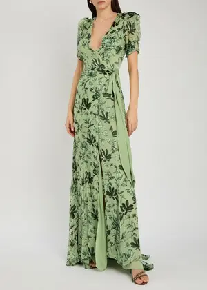 Alice + Olivia Tiana Devoré Chiffon Maxi Wrap Dress