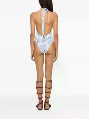 Emilio Pucci Orchidee Print Halterneck Swimsuit - Blue