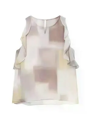 Armani Exchange Sleeveless Ruffled Abstract Print Blouse