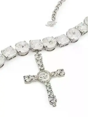 Blumarine Tone Crystal Cross Pendant Choker