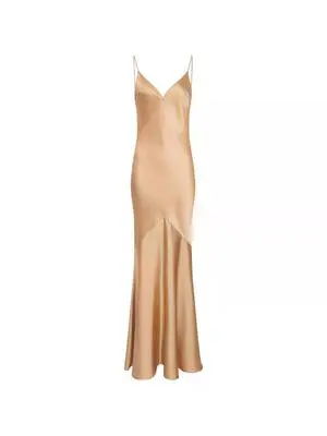 Elisabetta Franchi Satin Maxi Dress With V-neck And Thin Straps