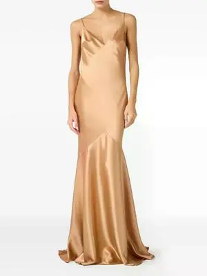 Elisabetta Franchi Satin Maxi Dress With V-neck And Thin Straps