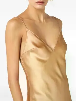Elisabetta Franchi Satin Maxi Dress With V-neck And Thin Straps