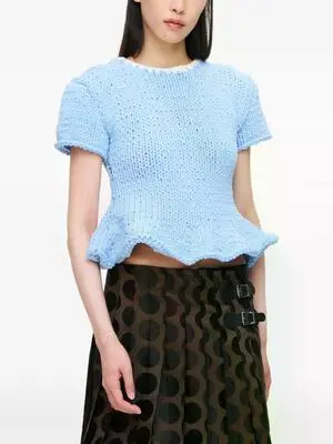 CHARLES JEFFREY Flared-hem Short-sleeve Sweater - Blue