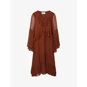 MALINA Wilhelmina Ruffled Chiffon Woven Midi Dress - Rust