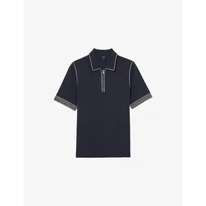 REISS Mason Half-zip Short-sleeve Stretch-knit Polo - Navy