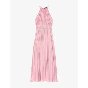 Maje High-neck Pleated Maxi Dress - Pink