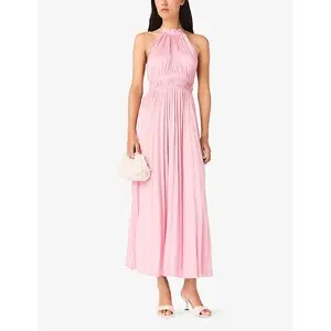 Maje High-neck Pleated Maxi Dress - Pink