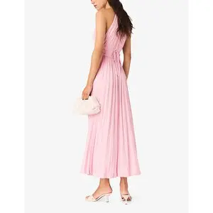 Maje High-neck Pleated Maxi Dress - Pink