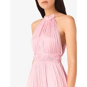 Maje High-neck Pleated Maxi Dress - Pink