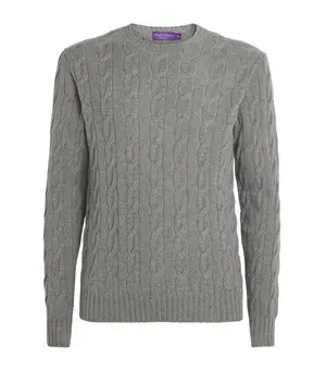 Ralph Lauren Purple Label Cashmere Cable-knit Crew Neck Sweater - Grey
