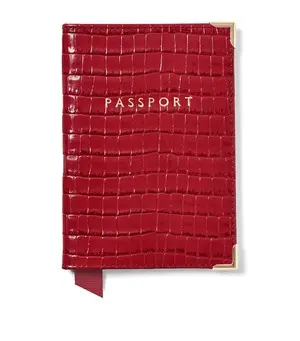 ASPINAL OF LONDON Croc-embossed Leather Passport Cover - Red