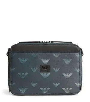 Emporio Armani Coated Canvas Eagle Cross-body Bag - Blue