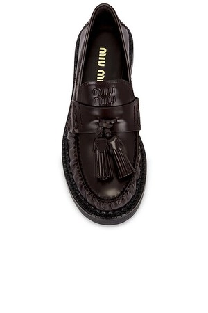 Miu Miu Leather Loafer With Tassel Detail - Moro