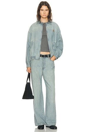 Miu Miu Chambray Zip-up Jacket - Celeste